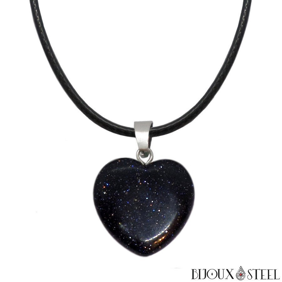Collier à pendentif cœur en pierre de goldstone bleue artificielle ...