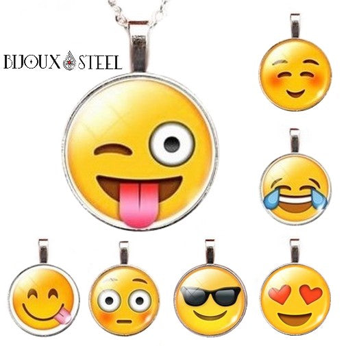 Collier à pendentif rond à Emoji - Émoticônes & Bijoux Steel